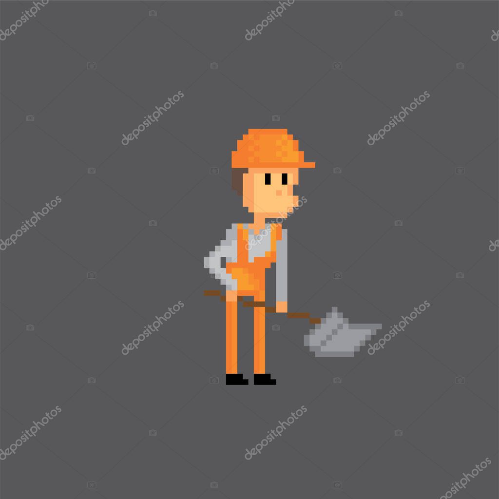Icono del trabajador del camino. Pixel art. Gráfico de computadora de ...