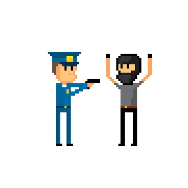 Policeman and robber. Pixel art. Old school computer graphic. 8 bit ...