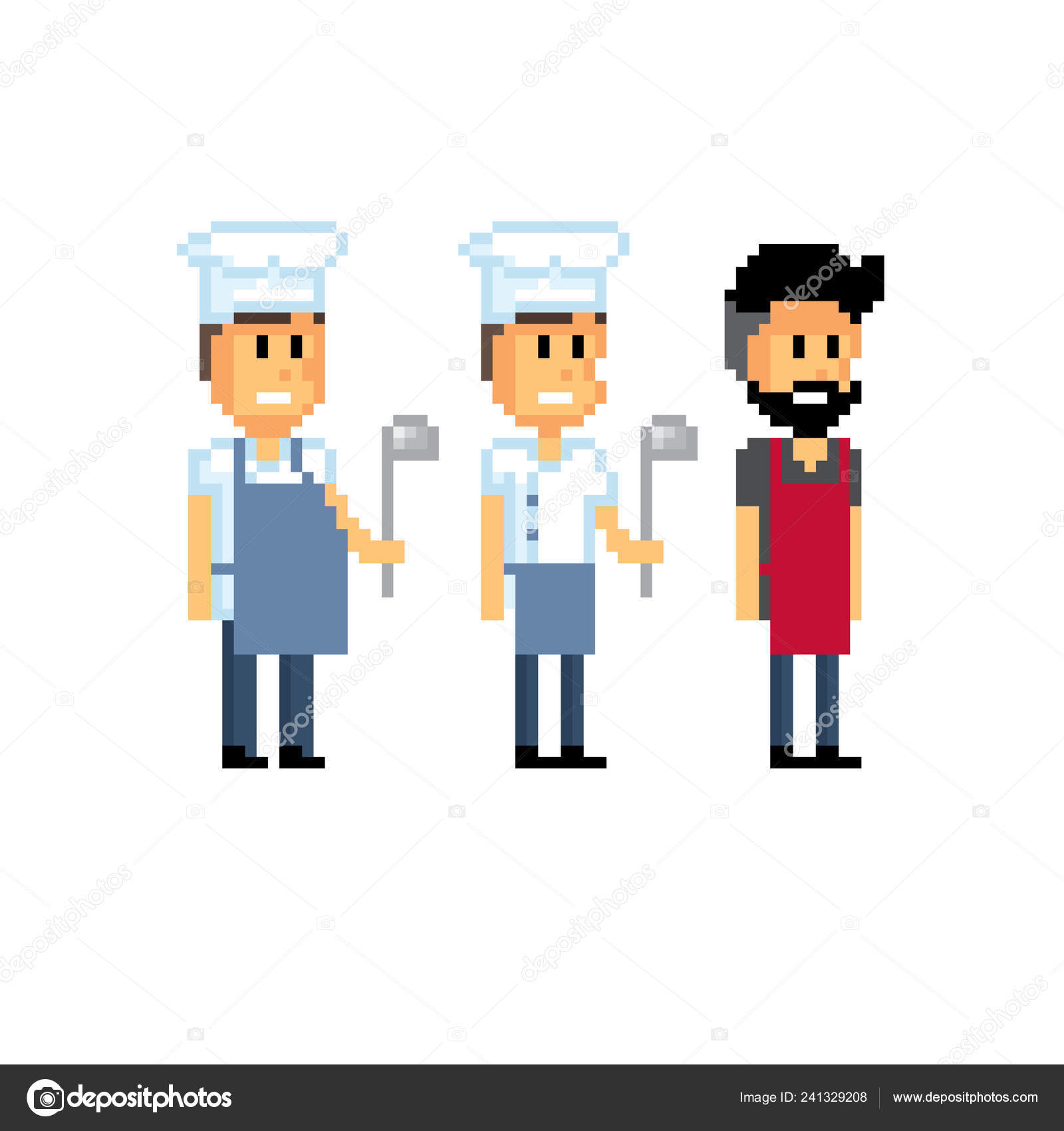 Chef set. Pixel art. Old school computer graphic. 8 bit video game ...