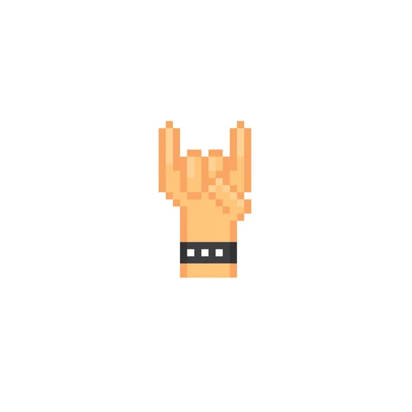 Rock on gesture symbol. Heavy metal hand gesture. Pixel art. 8 bit ...