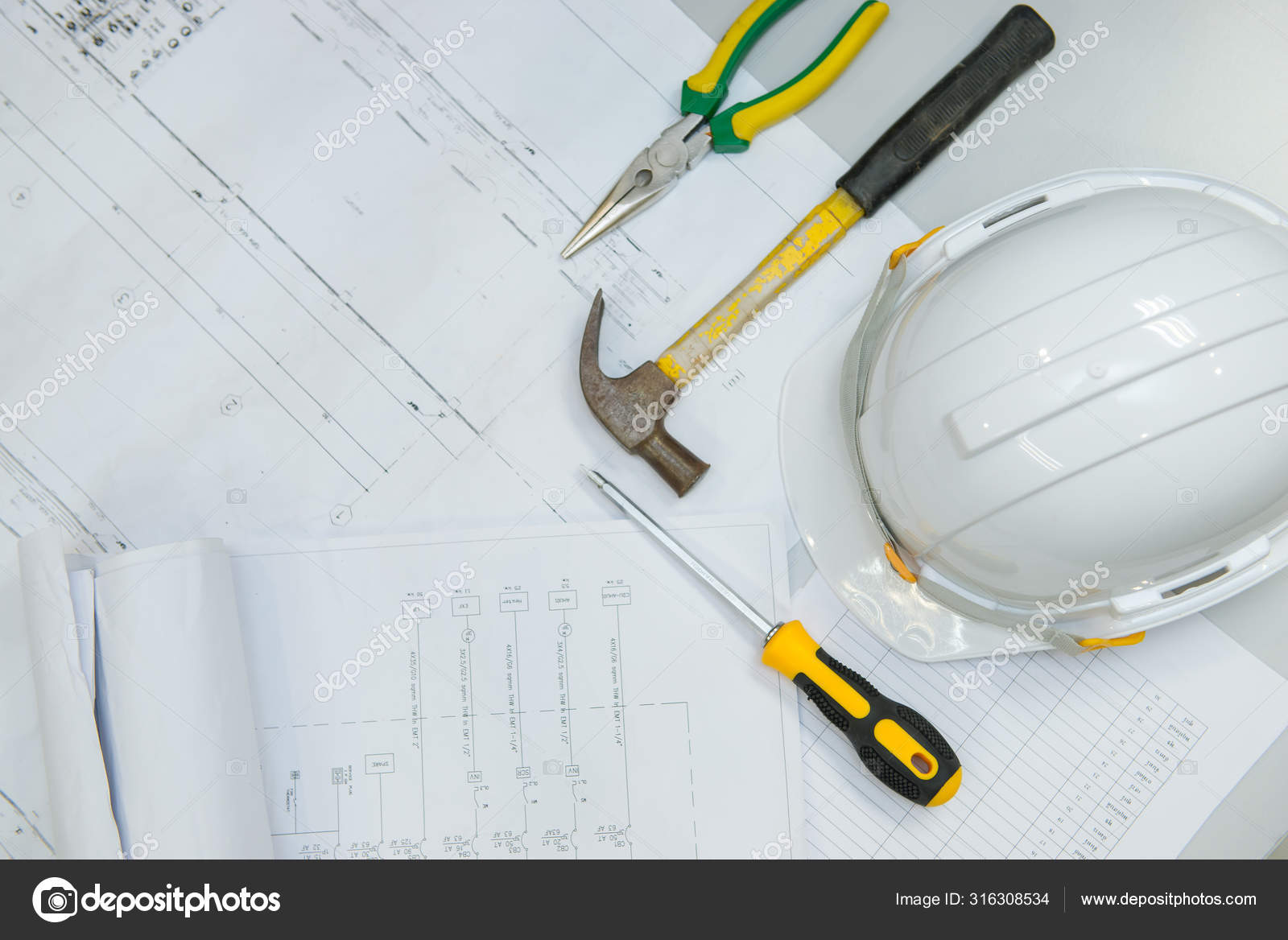 Construction Plan Tools Engineer Desk Work — Stock Photo ...
