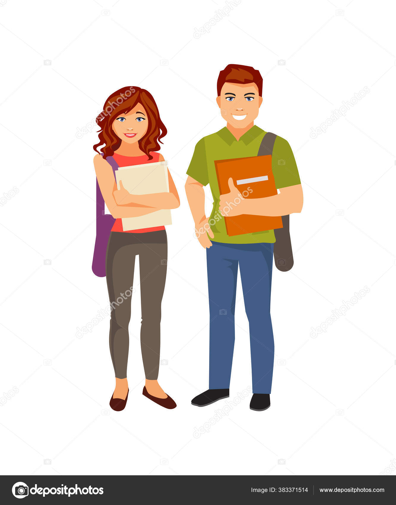 Couple Students Isolation White Background Vector Illustration Stock ...