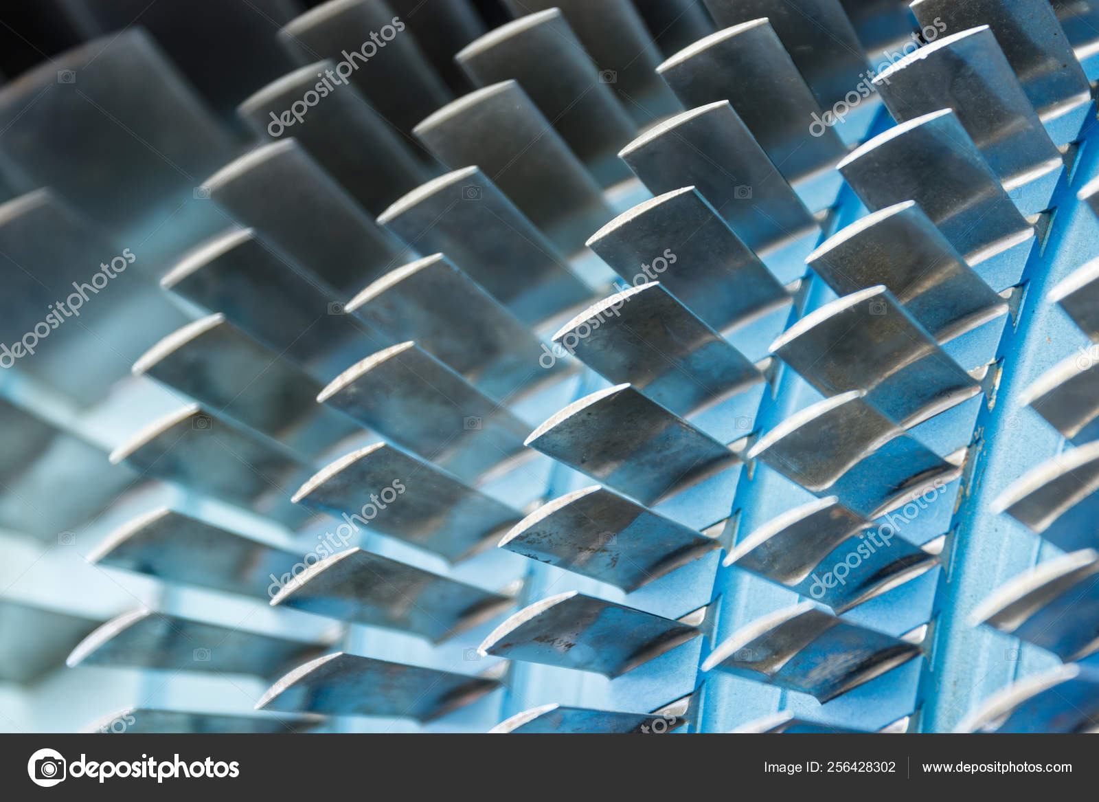 Air compressor turbine blades of an airplane turbojet jet engine ...