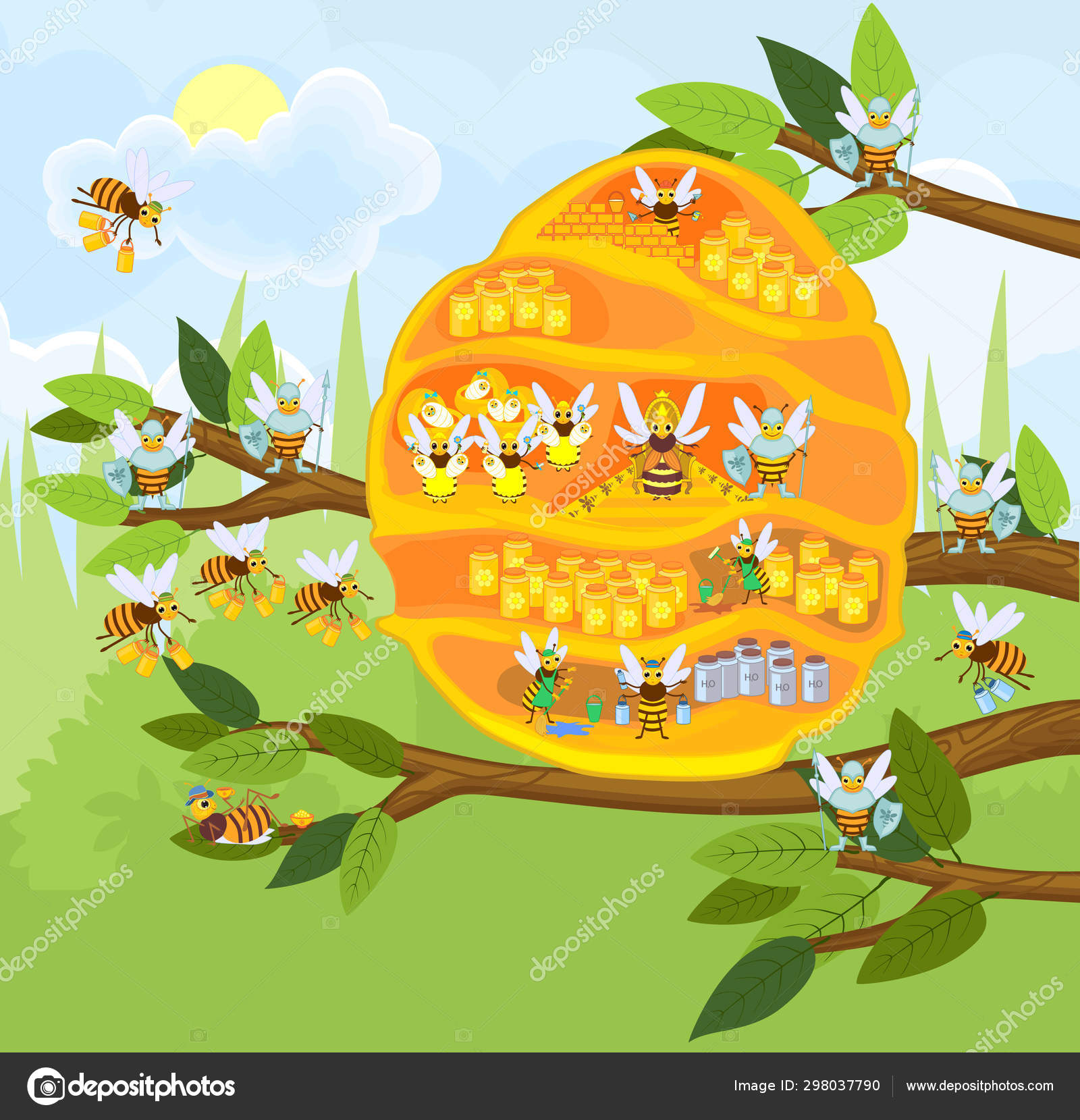Bee Nest In Tree Cartoon