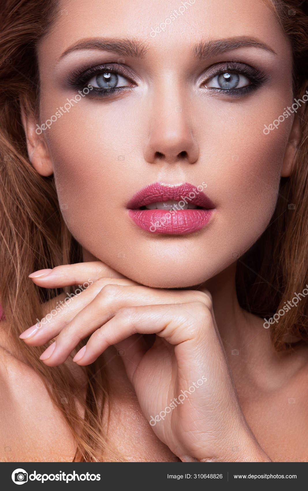 Make Up Glamour Portrait Of Beautiful Woman Model With Fresh Makeup