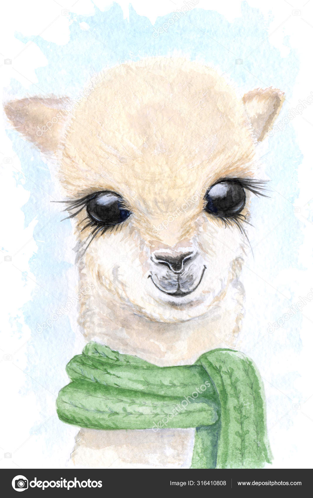 Watercolor Alpaca Green Scarf Stock Illustration By ©ireewka 316410808