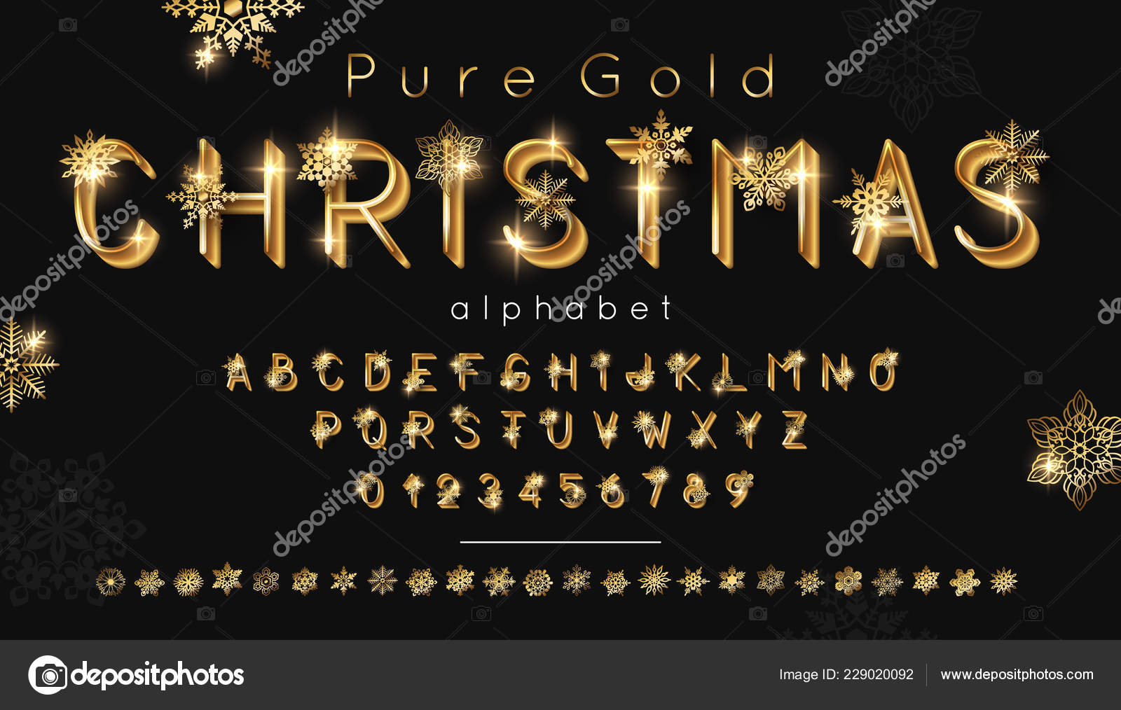 Vector Christmas gold font and alphabet. Vector illustration Stock ...