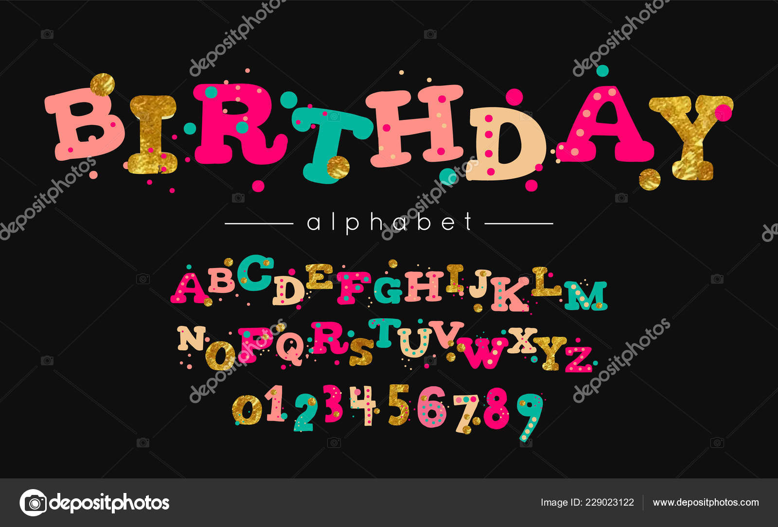 Birthday vector font and alphabet. Type with colorful letters and ...