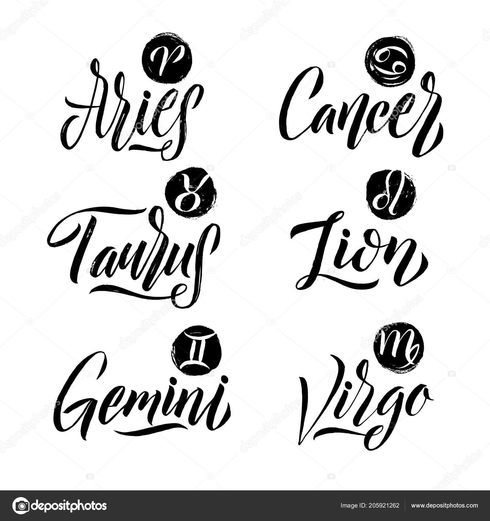 Calligraphy Zodiac Signs Set Hand Drawn Horoscope Astrology Symbols ...