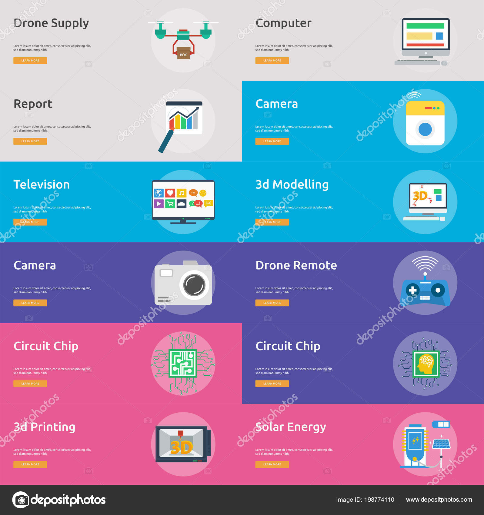 Technology Banner Design Set Great Banner Flat Design Illustration ...