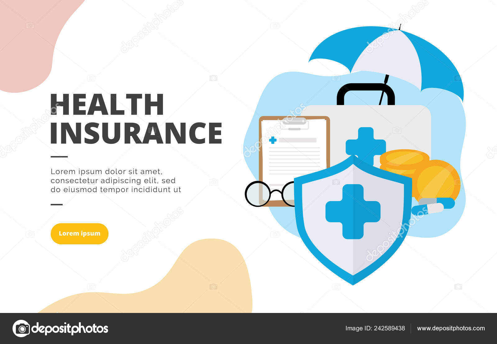 Health Insurance Flat Design Banner Illustration Concept Digital ...