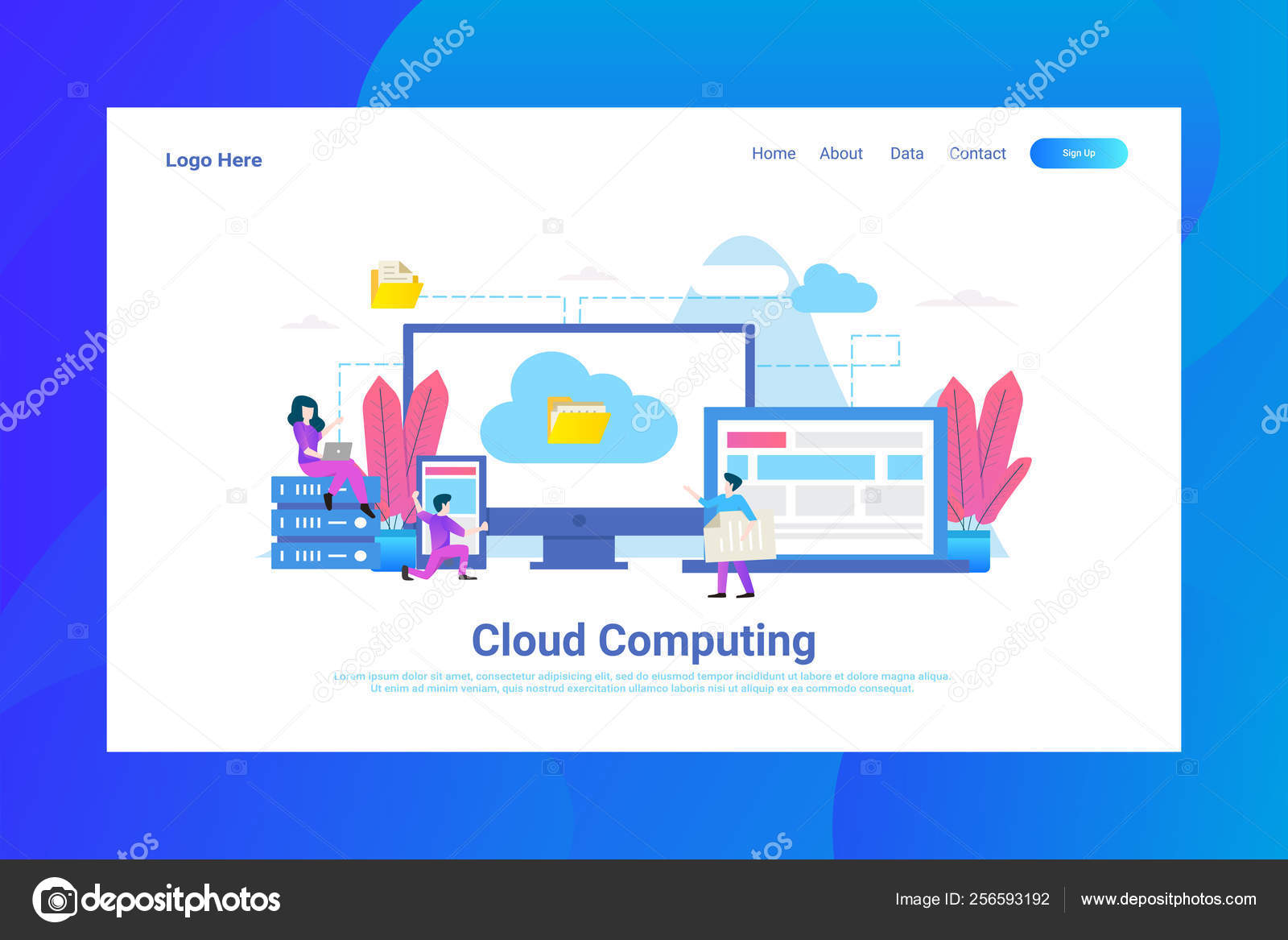 Web Page Header Cloud Computing illustration concept landing page Stock ...