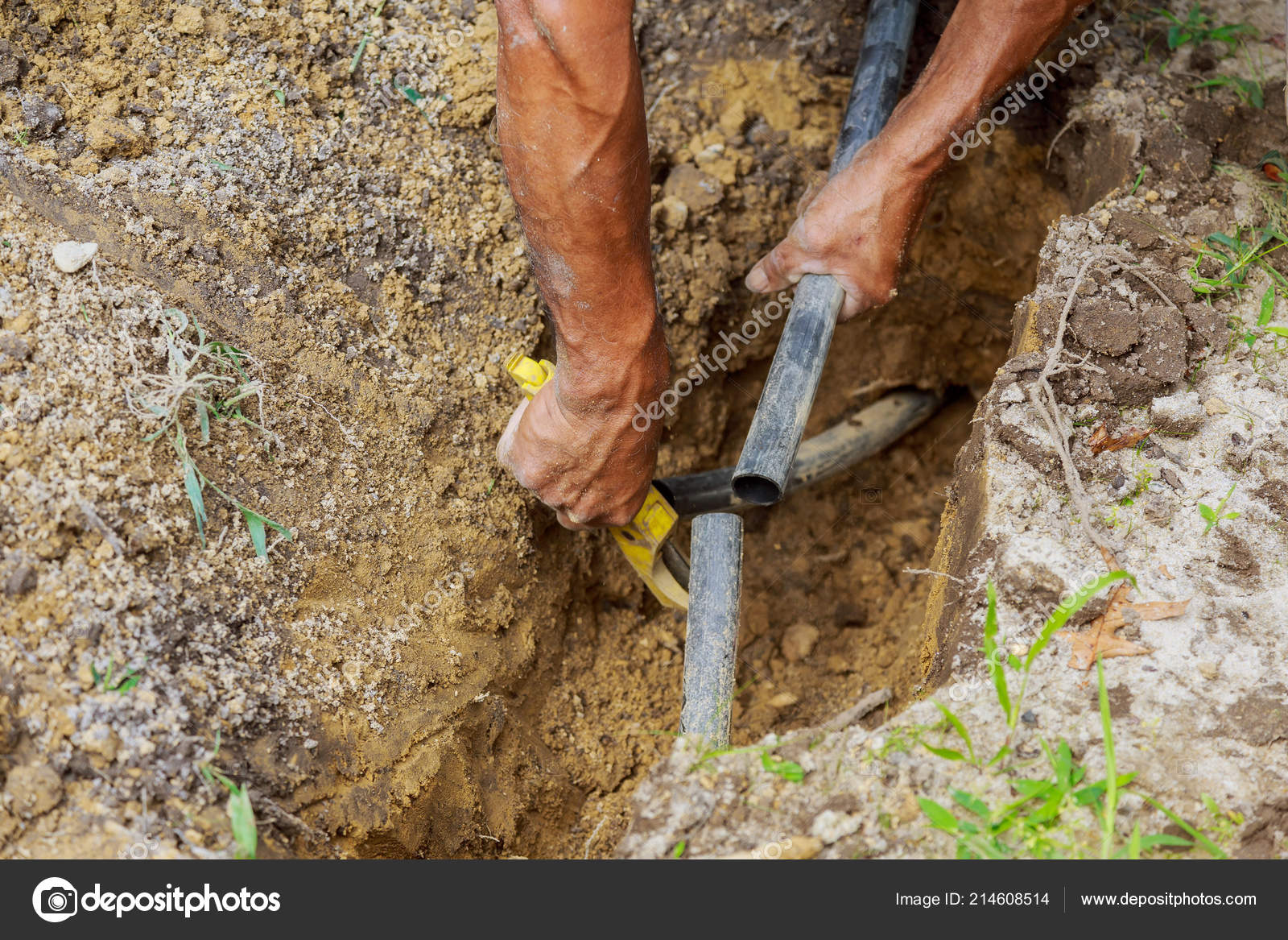Man Working Installing Drop Irrigation System Pipes Ground — Stock ...
