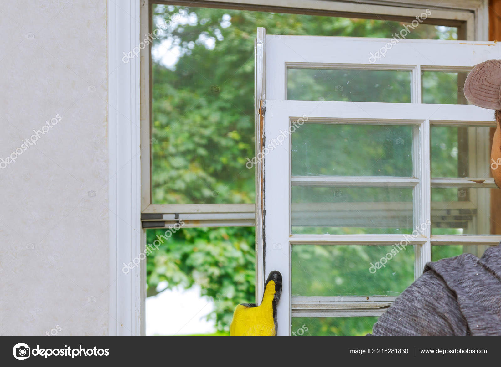 Close Old Wooden Window Frame Home Repairs Replacement Windows Stock ...