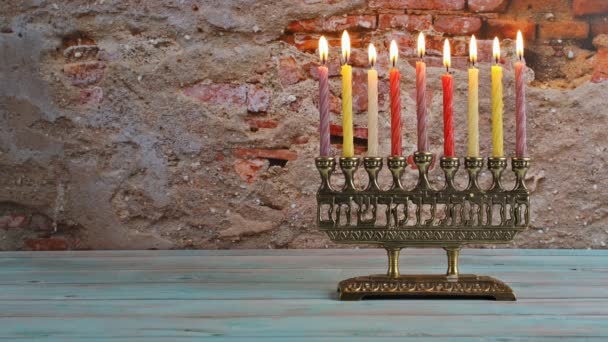 Logo Hanukkah Neon Jewish holiday Hanukkah retro background with ...