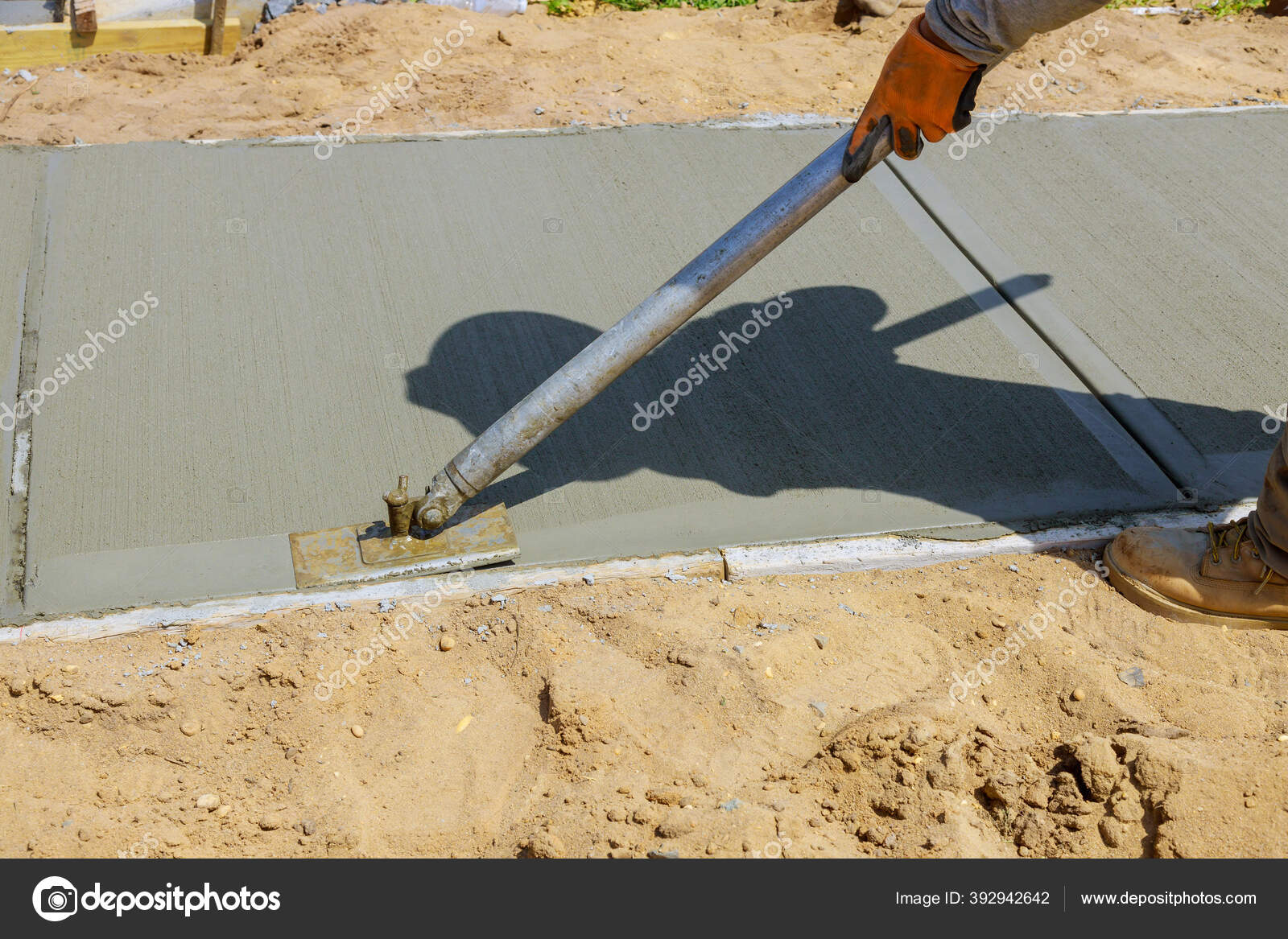 Worker Plastering Concrete Cement Construction Contractor Using Float ...