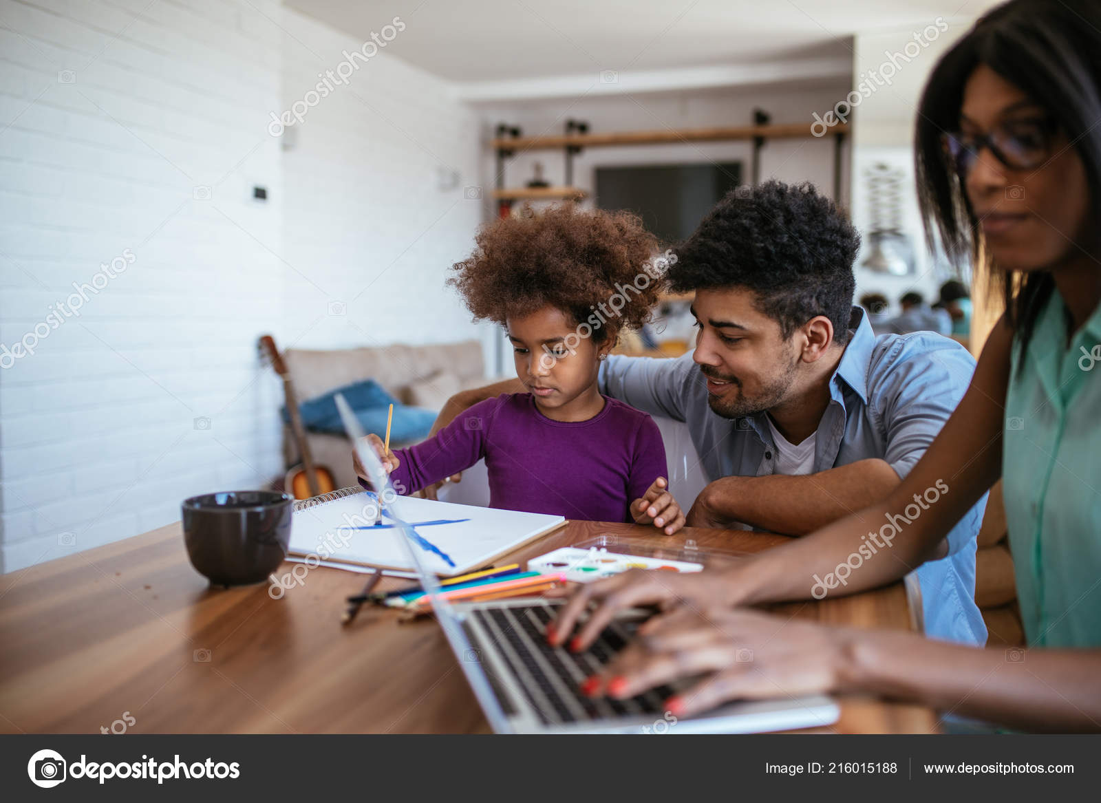 Happy Family Working Having Fun Home — Stock Photo © bernardbodo #216015188