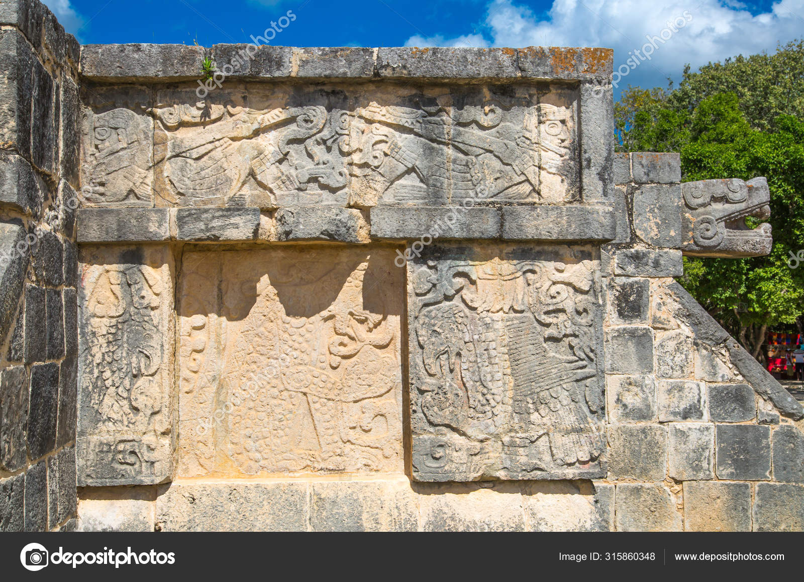 Mexico Yucatan Reliefs Mayan Great Ball Court Temple Jaguar – Stock ...