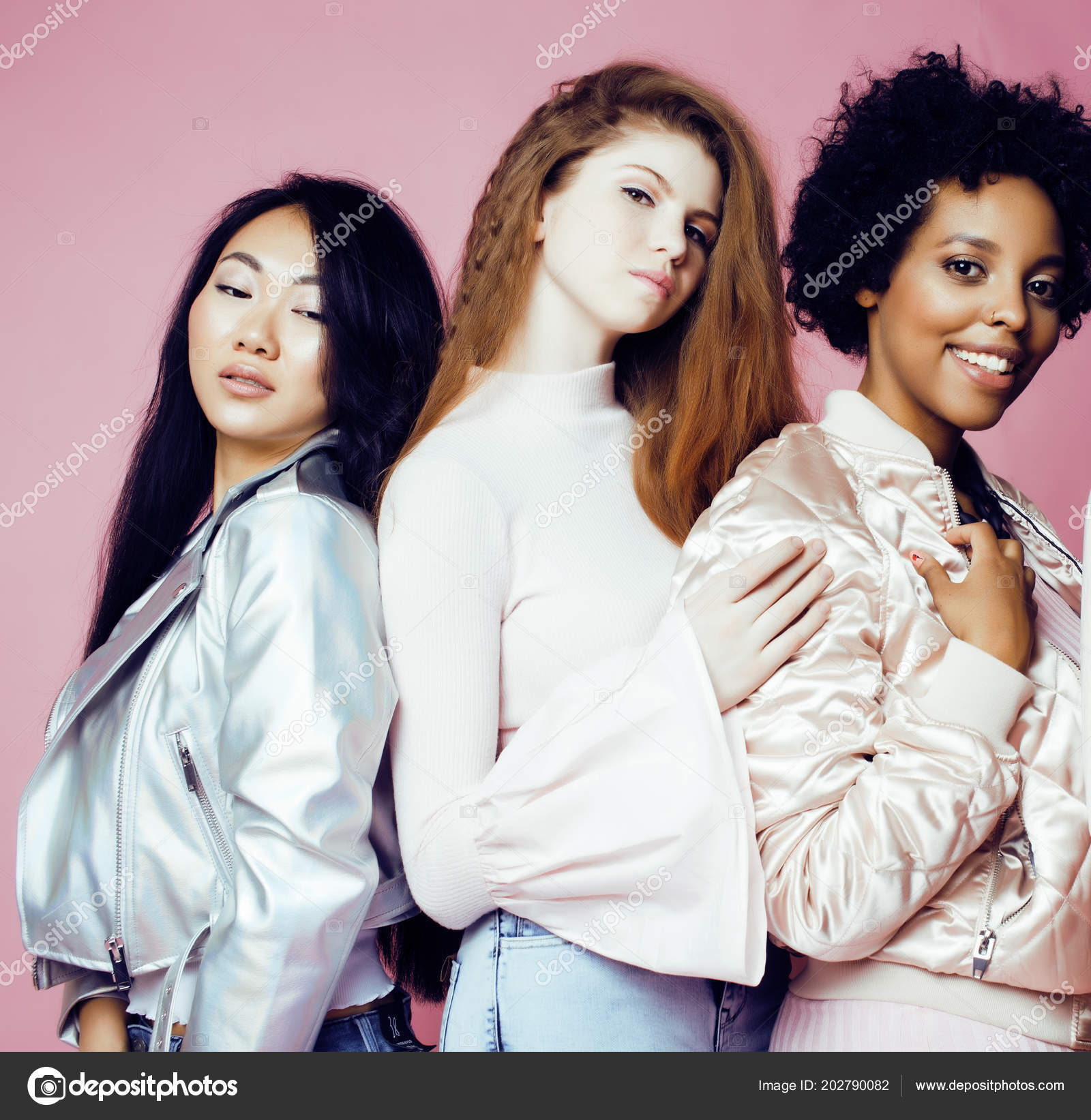 Three different nation girls with diversuty in skin, hair. Asian Stock ...