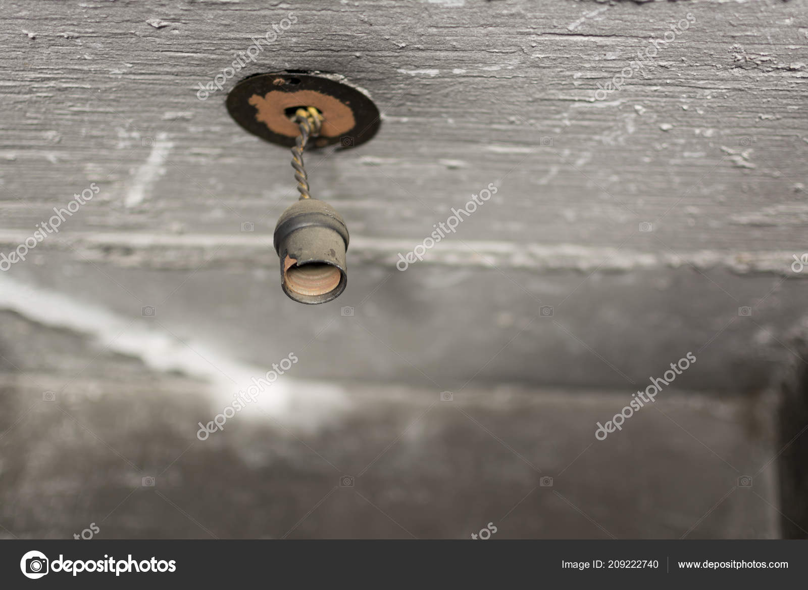 Socket Spotlight Abandoned Broken You Can See Ceiling Low Light — Stock ...