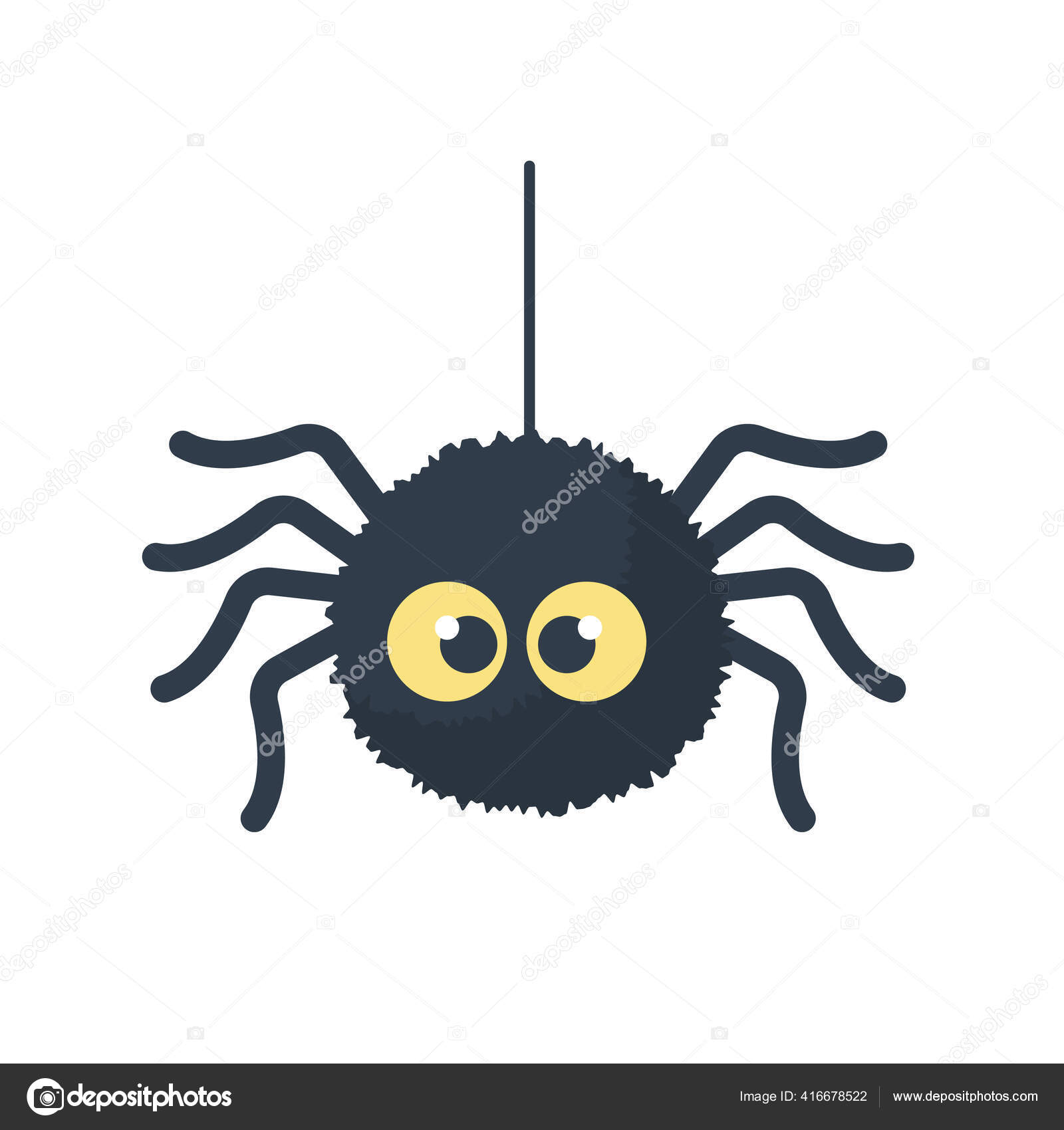 Cute Cartoon Spider Hanging Its Cobwebs Isolated White Background Stock ...