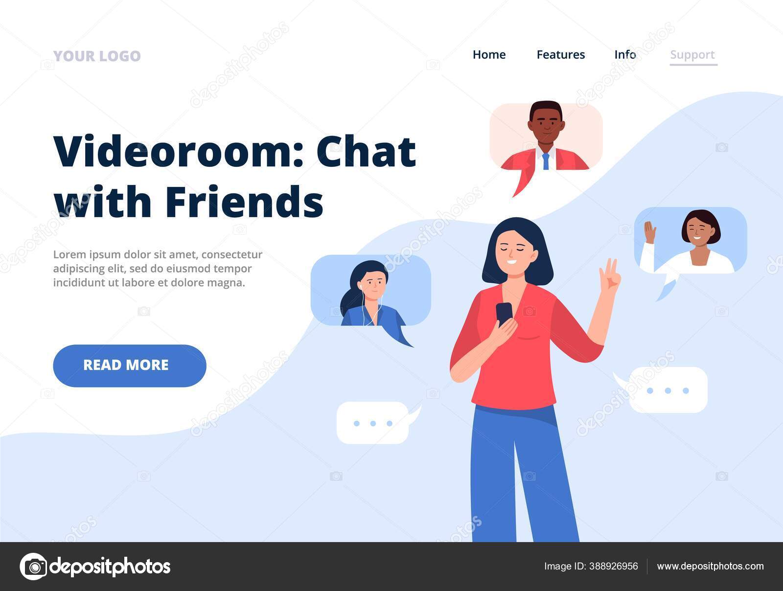 A young woman speaks with friends in video chat. Stream, web chatting ...