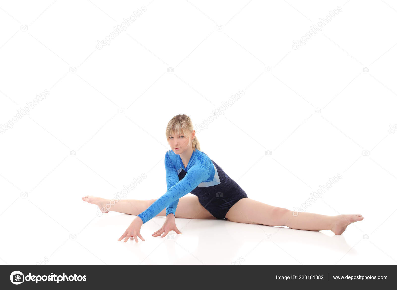 Acrobat Woman Doing Split Gymnast Stretching Legs Stock Photo by ...