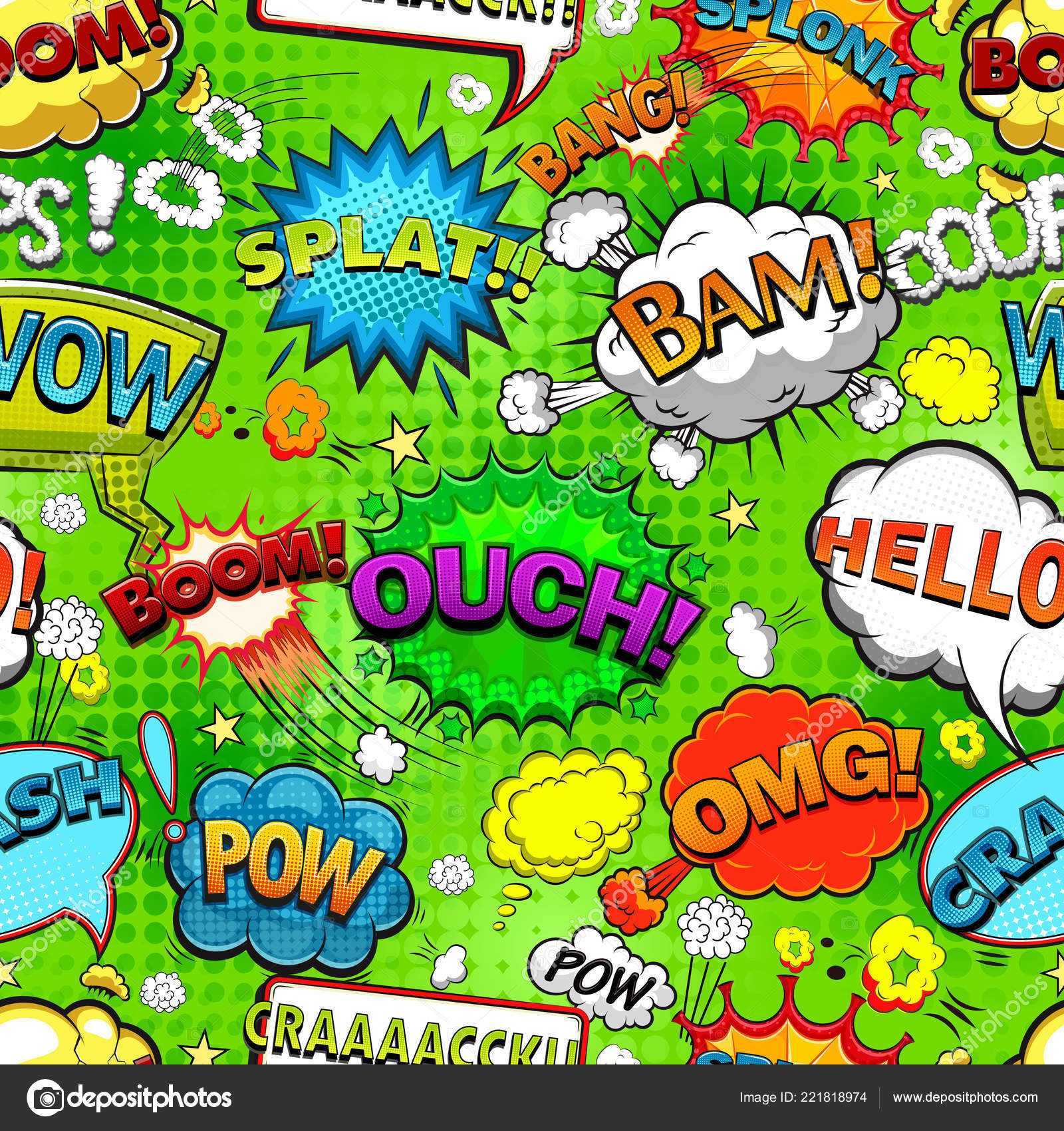 Comic Speech Bubbles Seamless Pattern Green Background Vector Illustration Stock Vector Image by ...