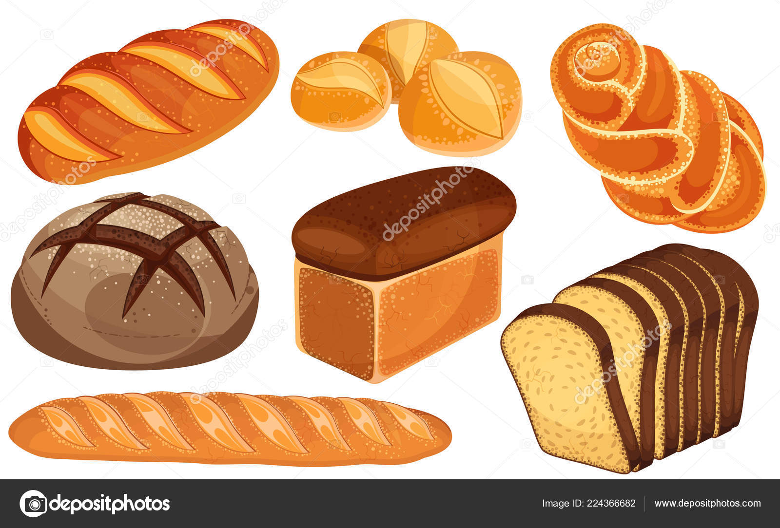 Vector Bread Icons Set Long Loaf Rye Bread Baguette Rolls Stock Vector ...