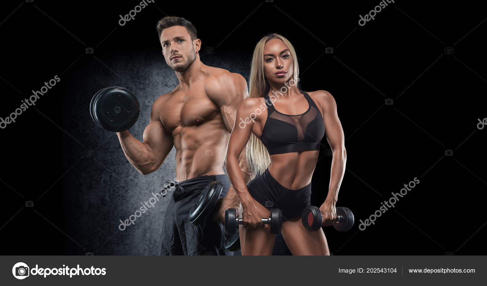 Beautiful Young Sporty Sexy Couple Showing Muscle Workout Gym