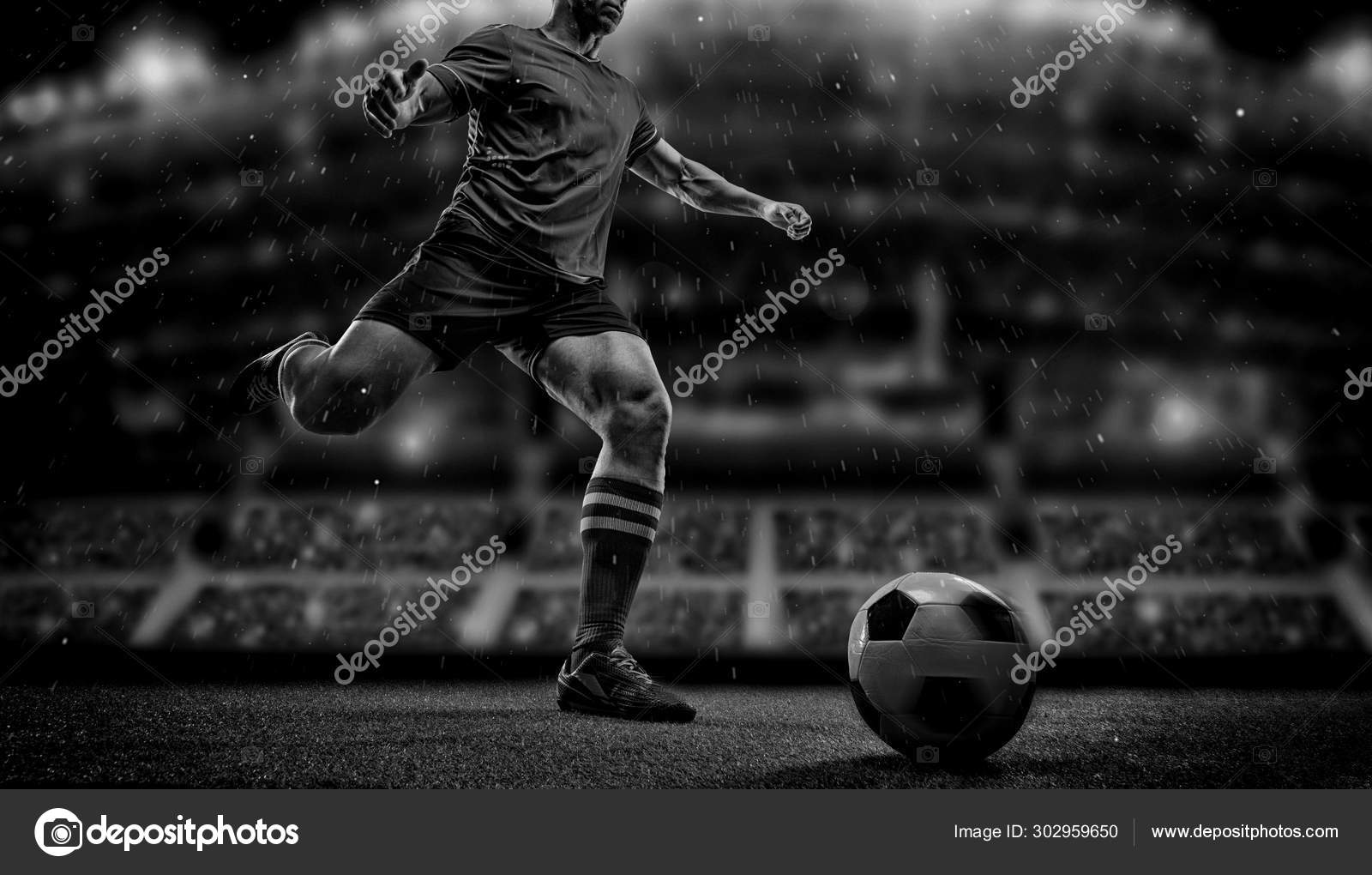 Football player with ball on field of stadium — Stock Photo © roman.l ...