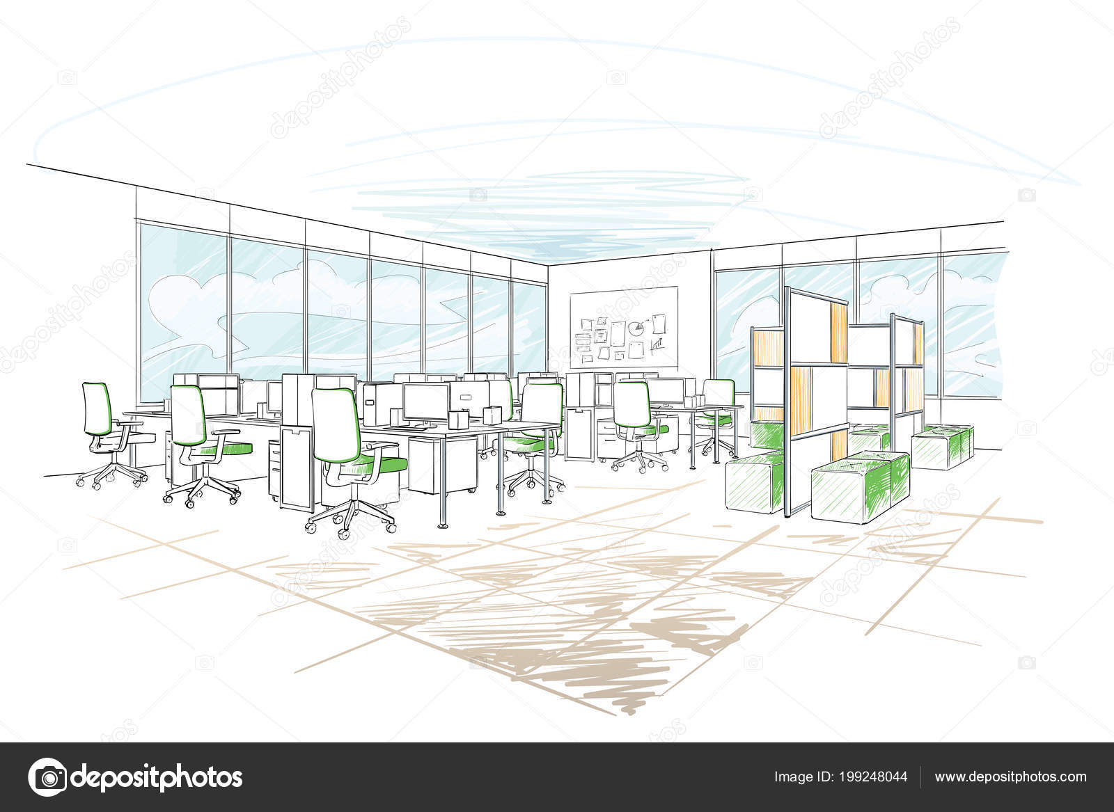 Illustration Open Space Interior Modern Office Stock Vector Image by ...