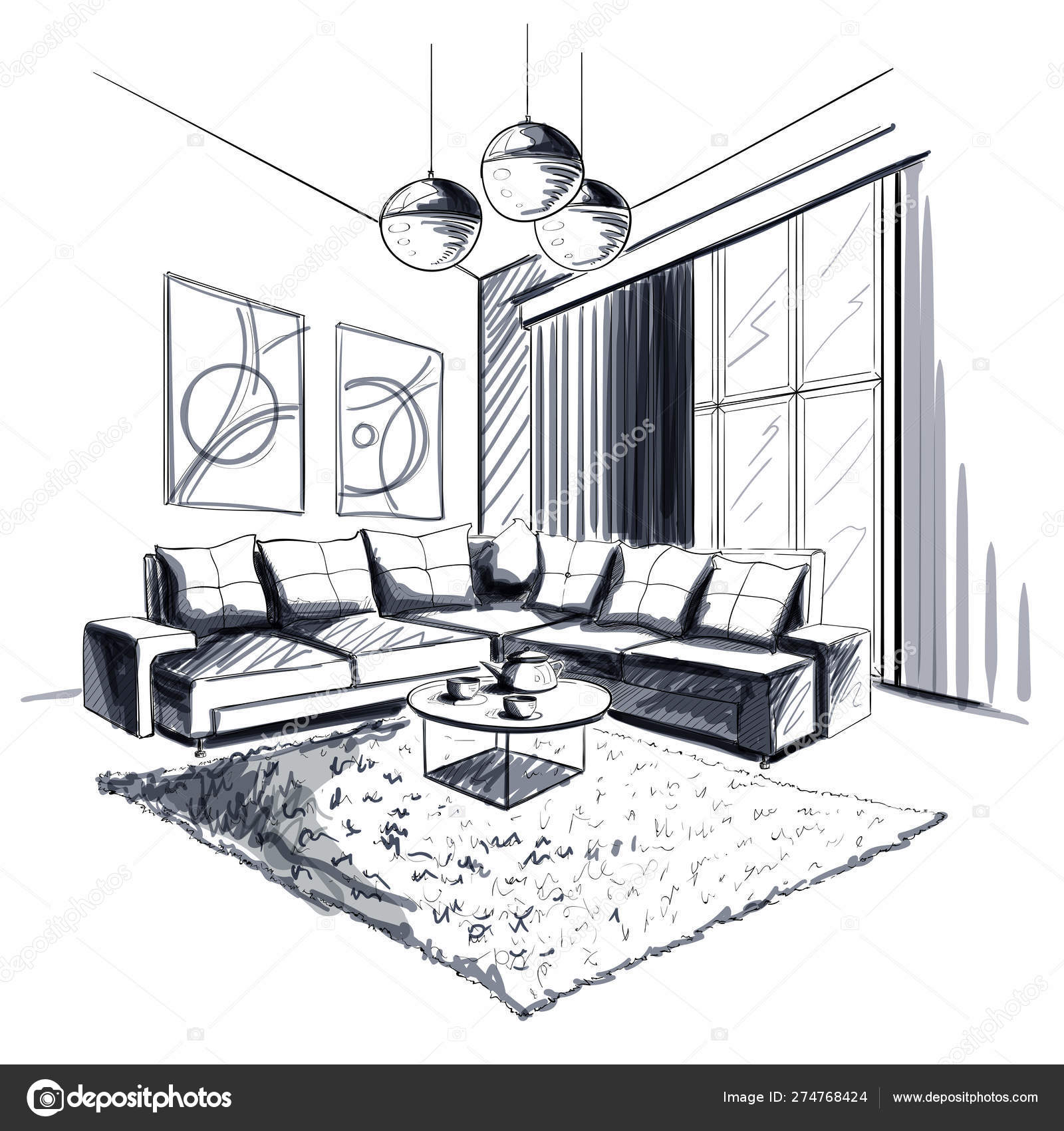 Croquis Du Salon Image Vectorielle Croquis Intérieur Du Salon . Par