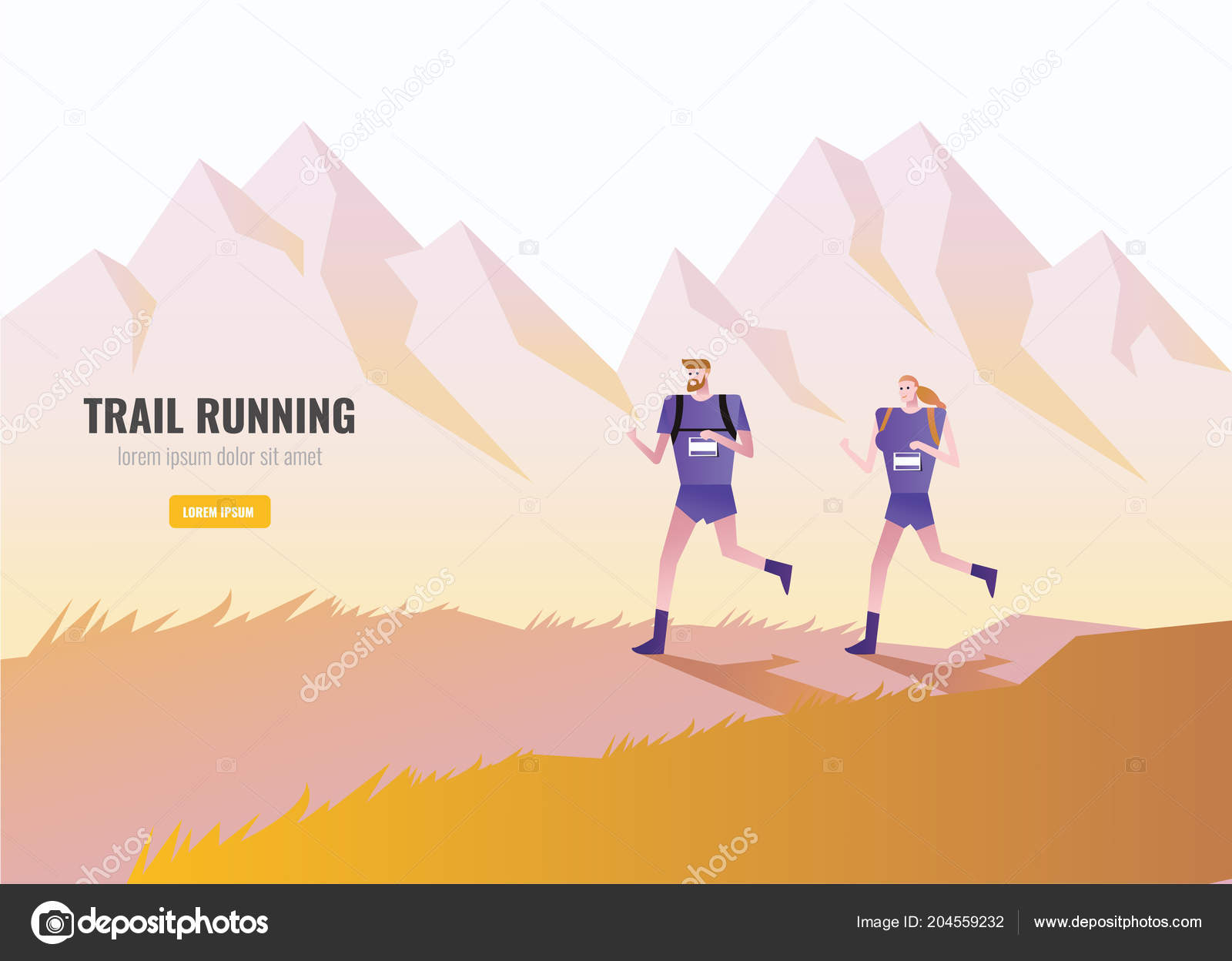 Trail Runner Men Women Running Mountain Beautiful Scenery Background ...