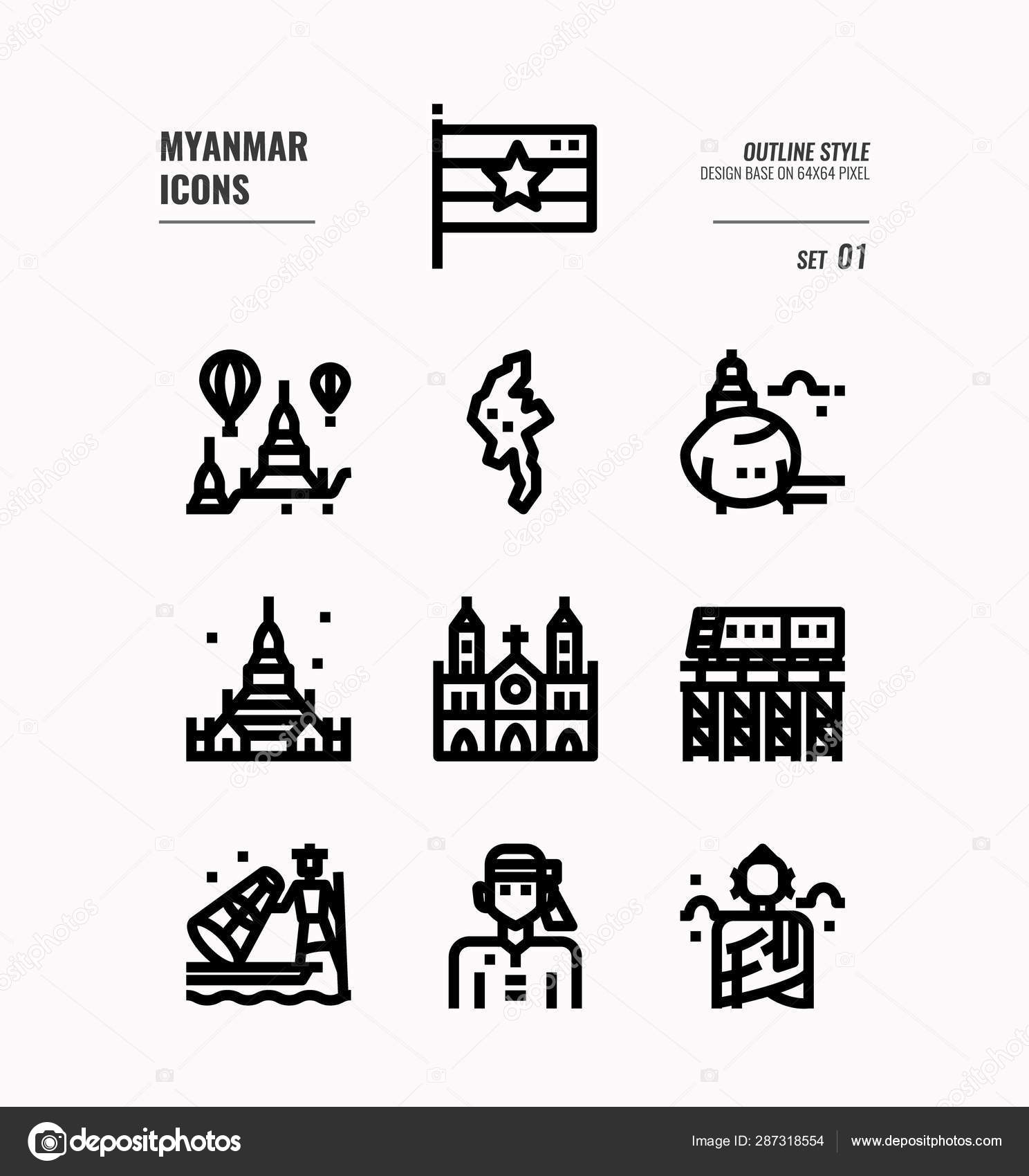 Myanmar line icon set 1. — Stock Vector © mangsaab #287318554