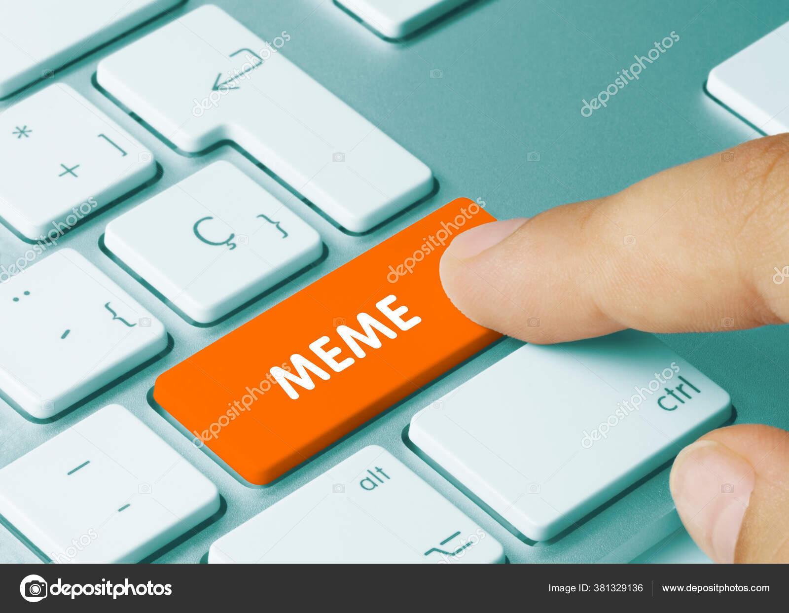 Meme Written Orange Key Metallic Keyboard Finger Pressing Key — Stock ...