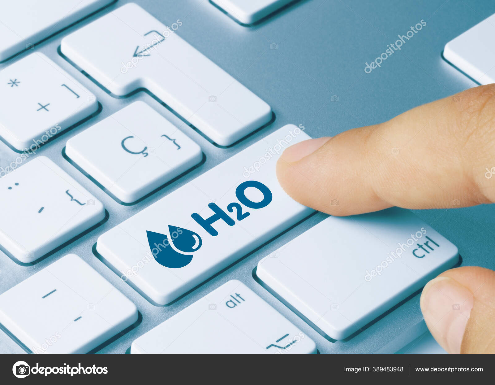 H2O Written Blue Key Metallic Keyboard Finger Pressing Key — Stock ...