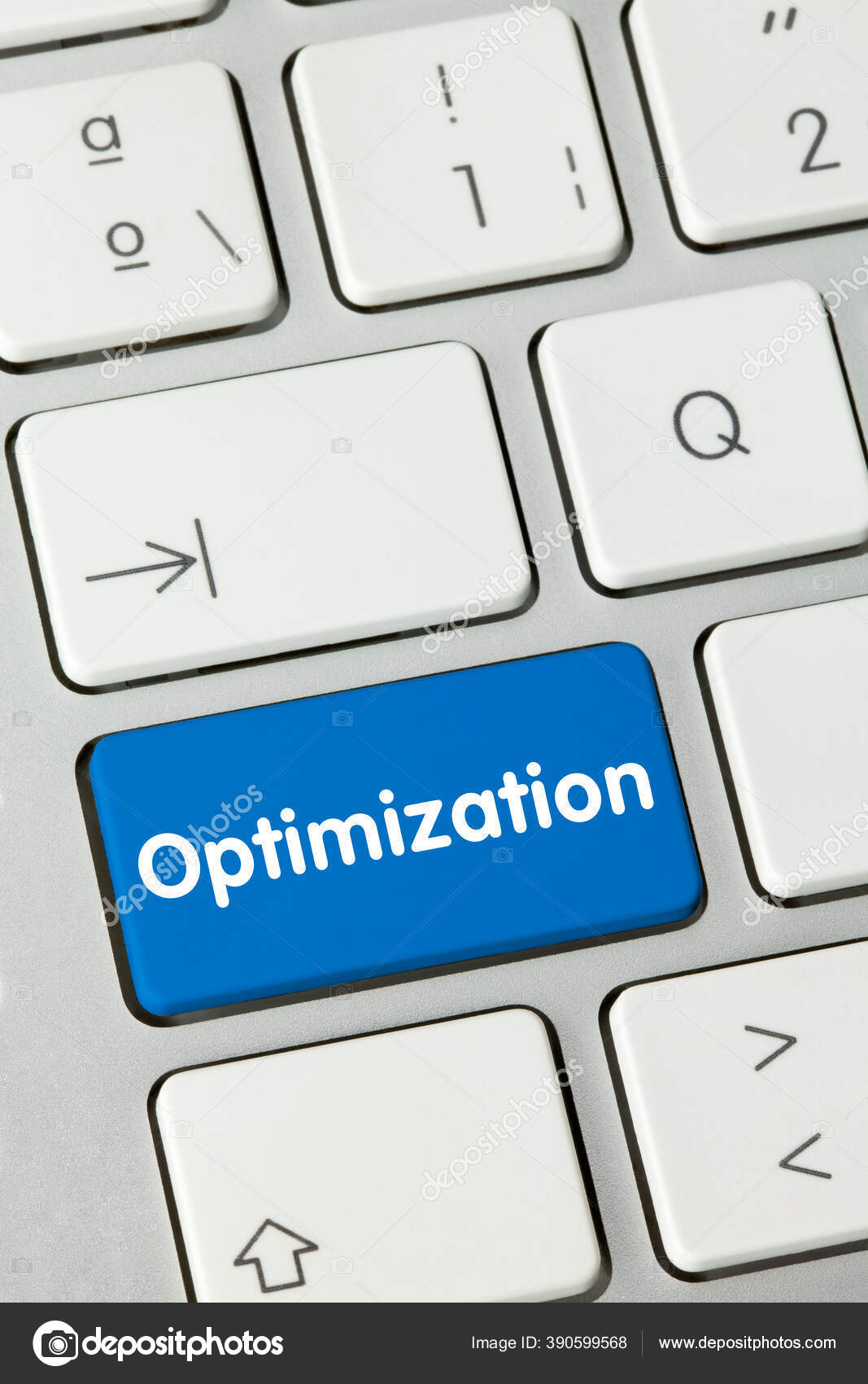 Optimization Written Blue Key Metallic Keyboard Finger Pressing Key ...