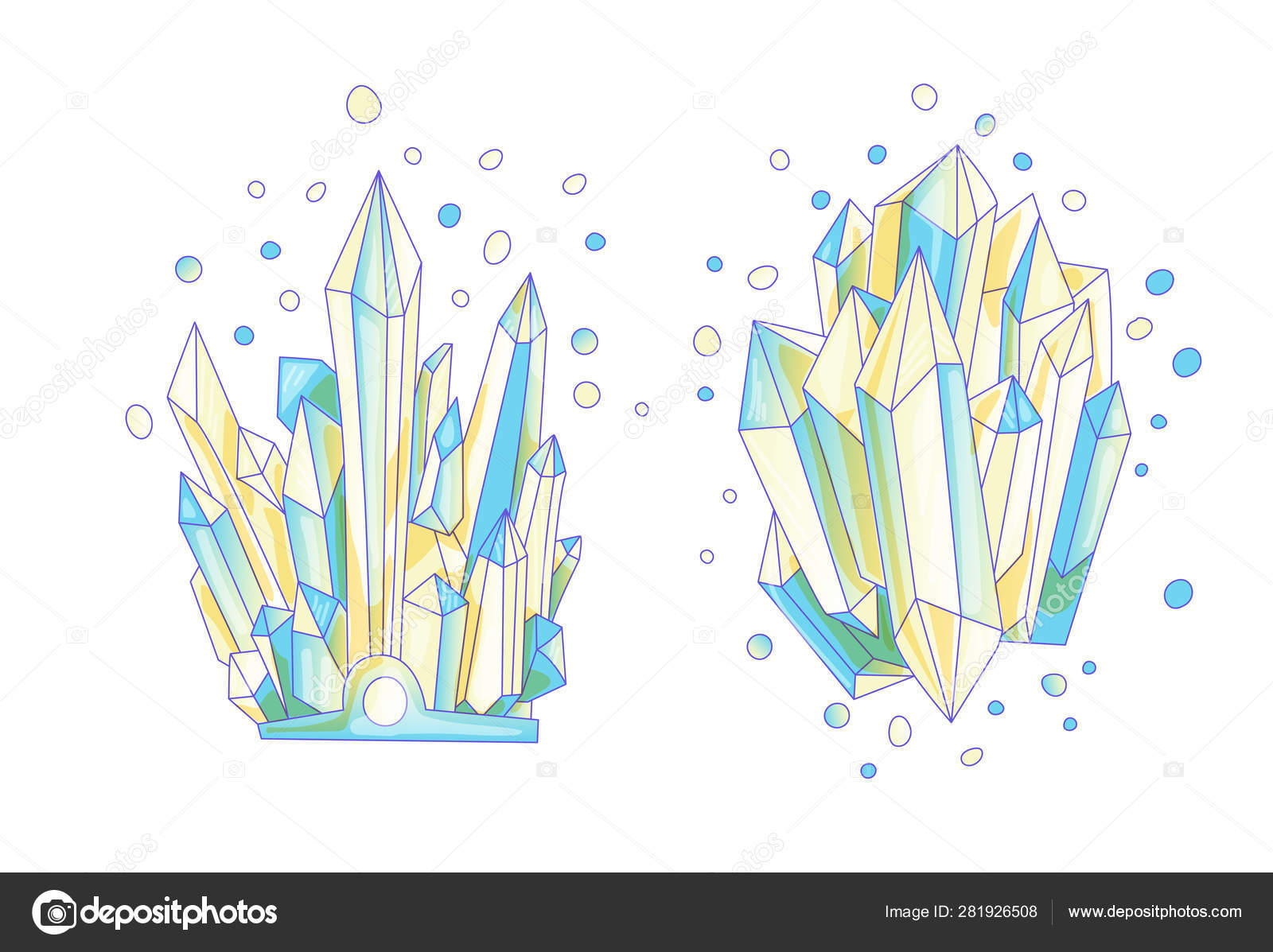 Blue and yellow crystal, cartoon cute vector Quartz illustration ...