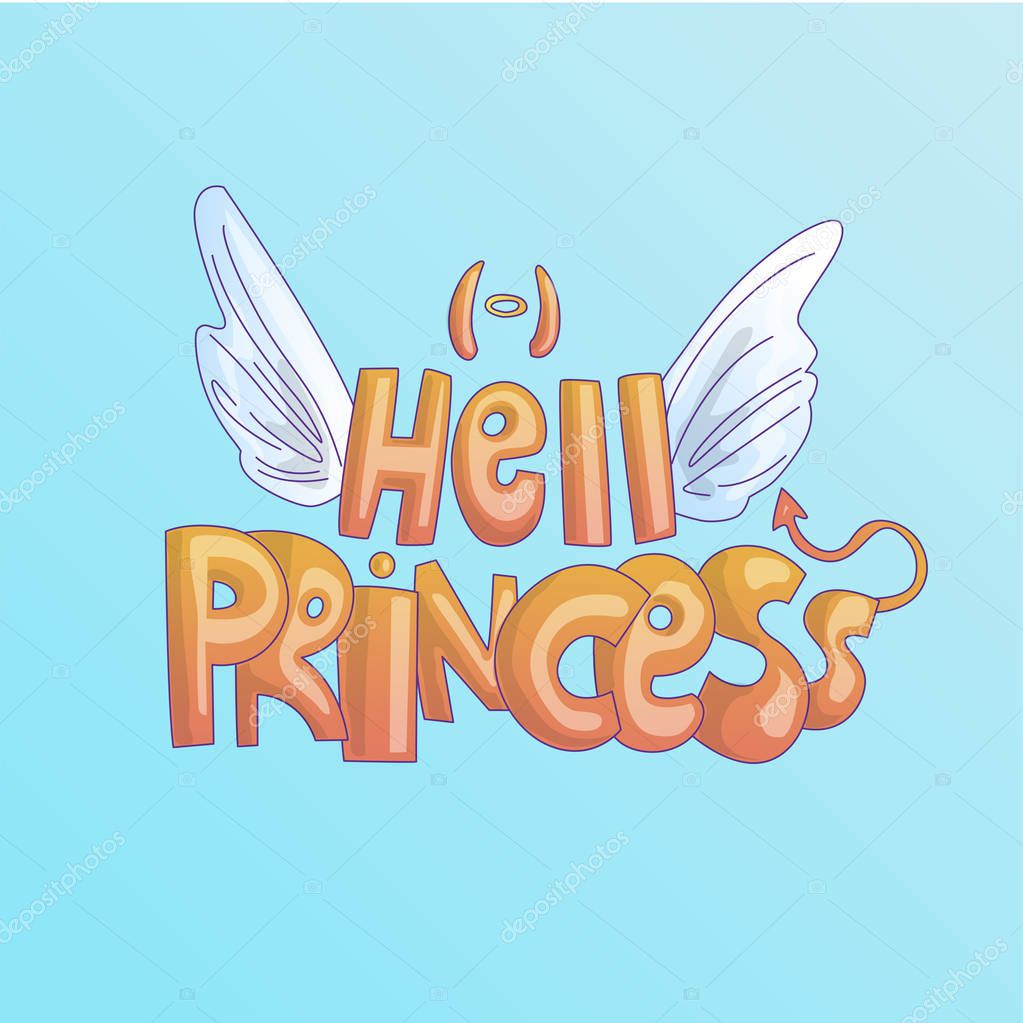 Lindo dibujo animado Infierno Princesa letras con alas de santo y cola ...