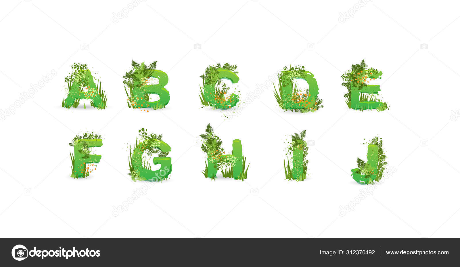 Green Leaves fuente. Ilustración vectorial. Elegante alfabeto ecológico ...