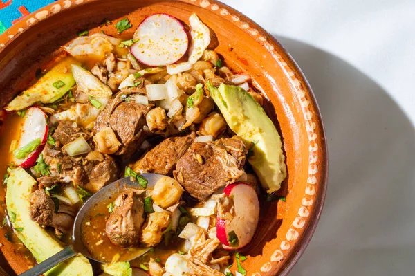 Mexican red pozole, traditional stew of the Aztecs — Stock Photo ...