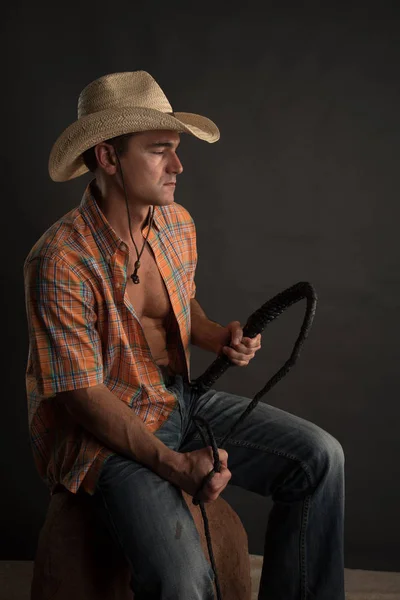 Sexy Cowboy Poses Camera — Stock Photo © romancephotos #198859162
