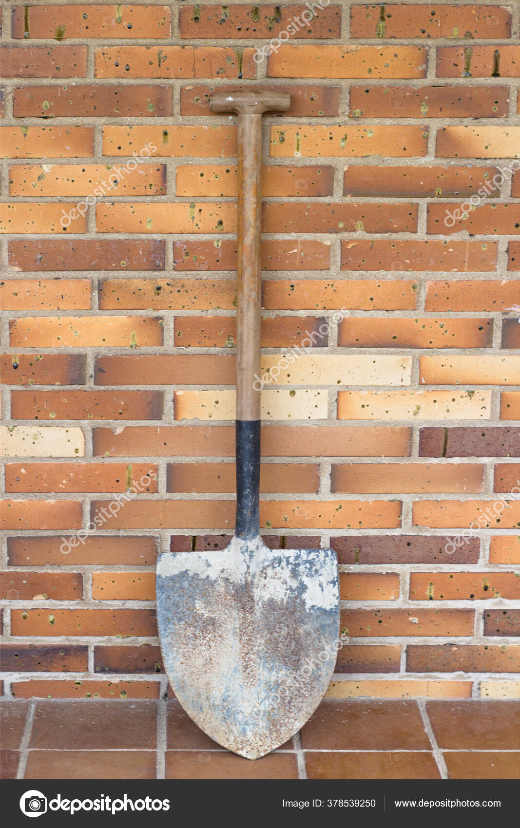 Shovel Leaning Brick Wall Construction Concept Stock Photo by ...