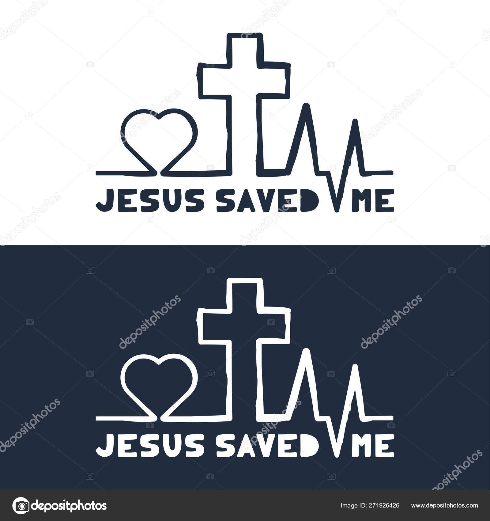Jesus saved me text with Heartbeat icon and Christian cross. Out Stock ...
