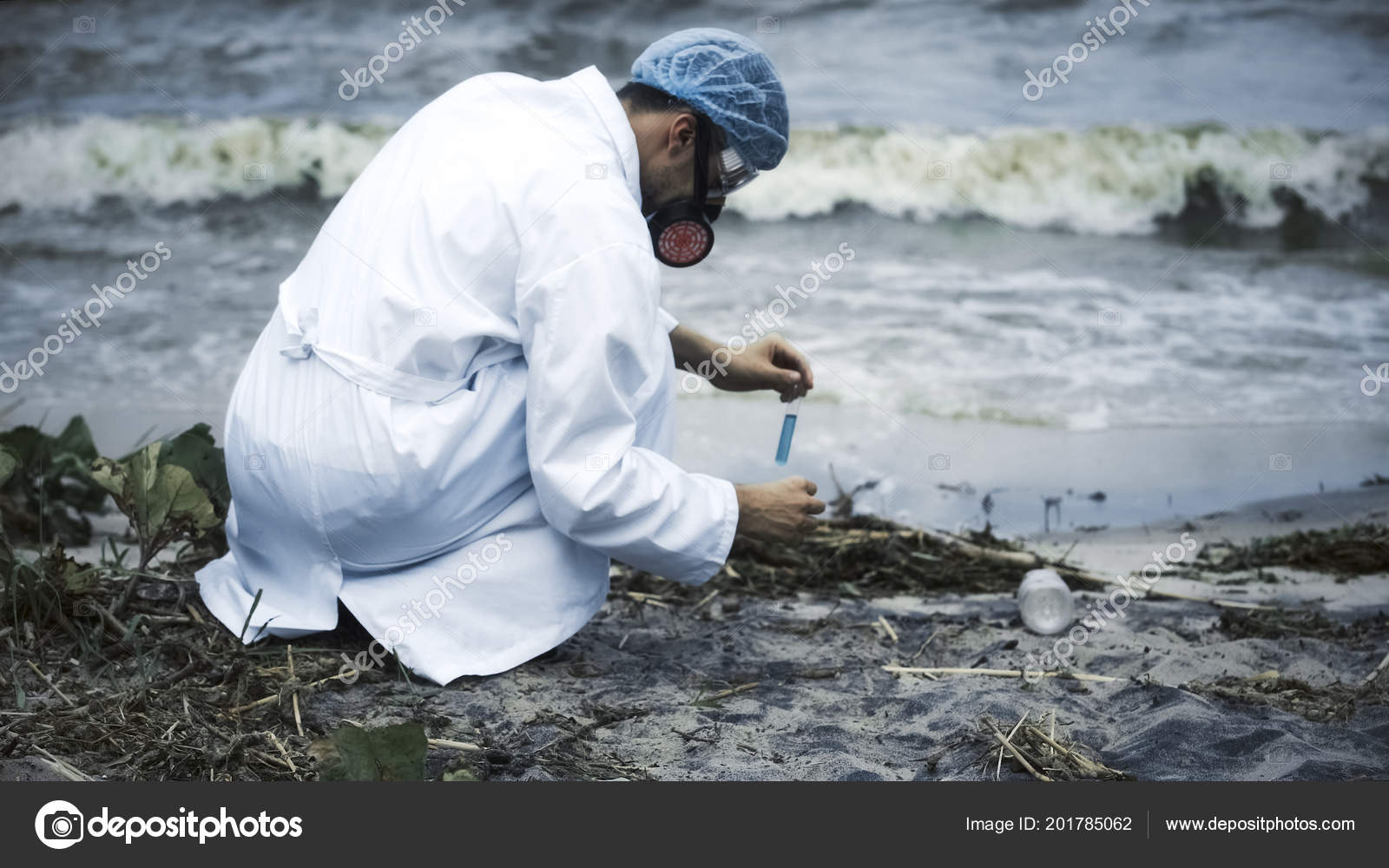 Scientist Performing Toxic Lake Pollution Test Sources Fresh Water ...