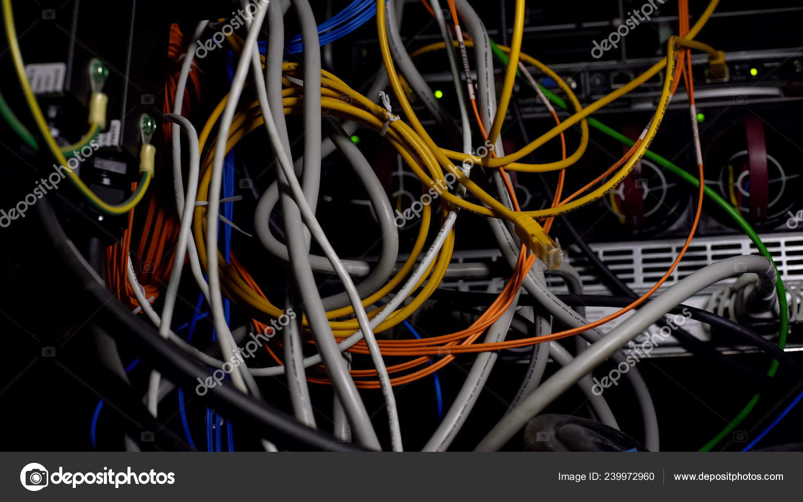 Tangled Wires Power Cables Datacenter Cabling Mess Server Room Closeup ...