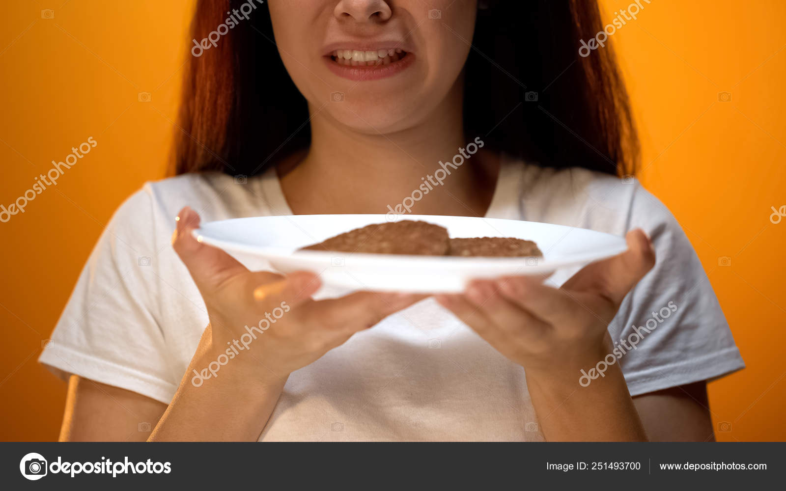 Lady Looking Disgust Spoiled Cutlets Outdated Meat Poisoning Risk ...