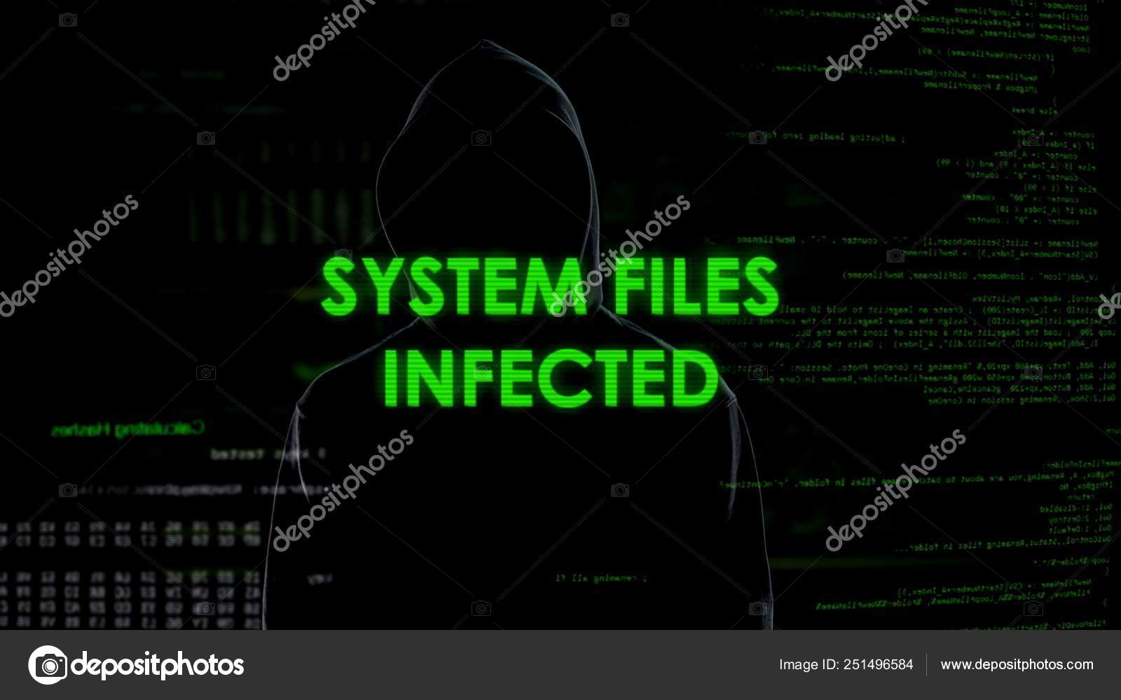 Systems Files Infected Message Silhouette Hacker Spreading Virus ...