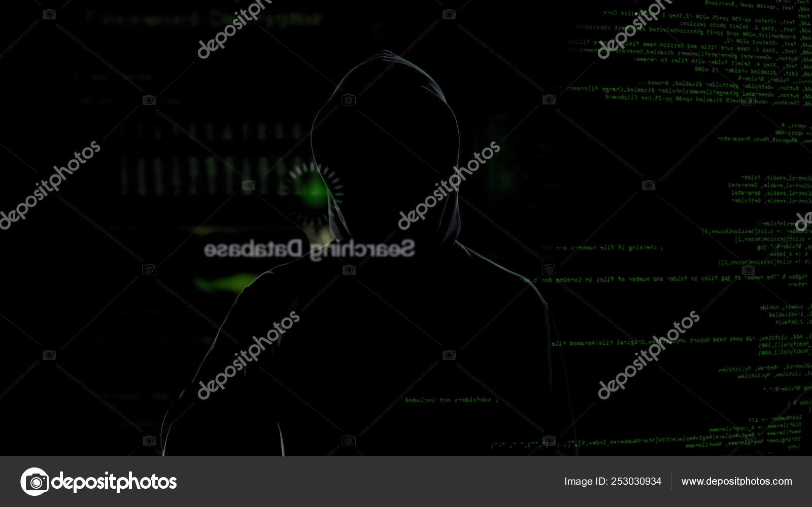 Anonymous Hacker Looking Virtual Screen Stealing Secret Data Cyber ...